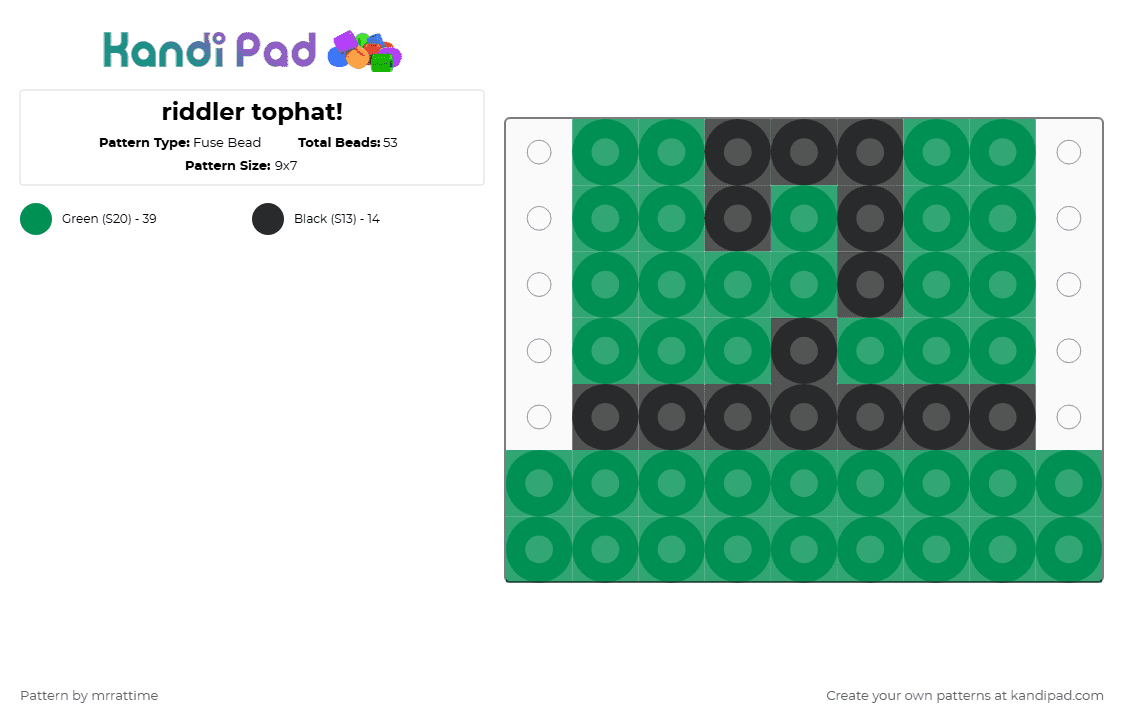 Riddler tophat! Fuse Bead Pattern - Kandi Pad | Kandi Patterns, Fuse ...