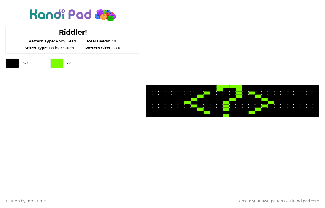 Riddler! Pony Bead Pattern - Kandi Pad | Kandi Patterns, Fuse Bead ...