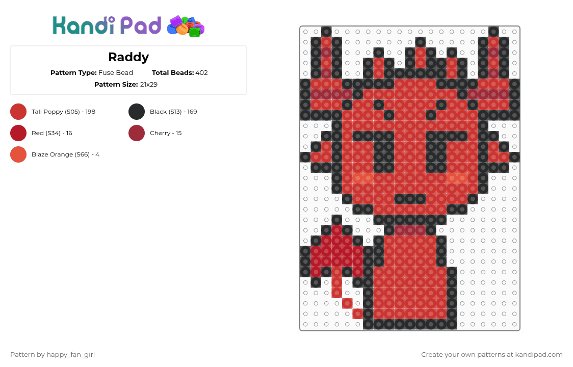 Raddy Fuse Bead Pattern - Kandi Pad | Kandi Patterns, Fuse Bead ...