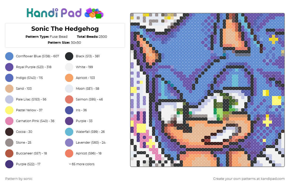 Sonic The Hedgehog Fuse Bead Pattern - Kandi Pad | Kandi Patterns, Fuse ...