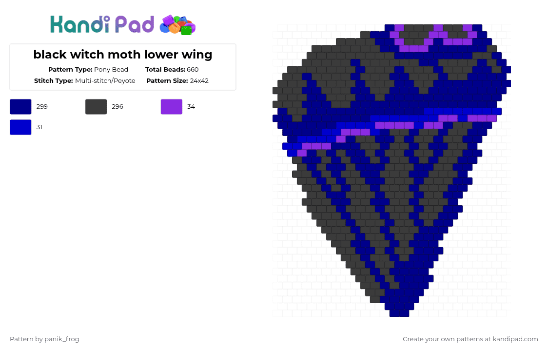 Black witch moth lower wing Pony Bead Pattern - Kandi Pad | Kandi ...