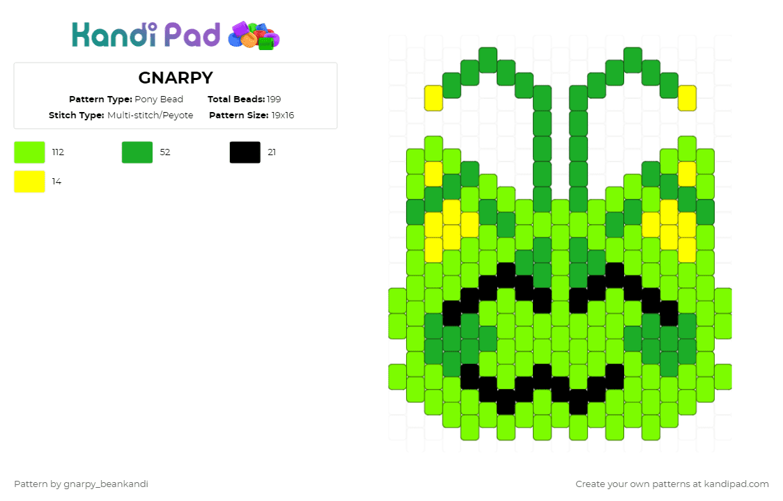 GNARPY Pony Bead Pattern - Kandi Pad | Kandi Patterns, Fuse Bead ...