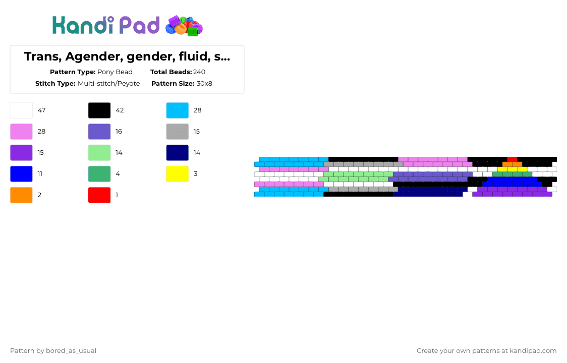 Trans, Agender, gender, fluid, straight ally Pony Bead Pattern - Kandi ...