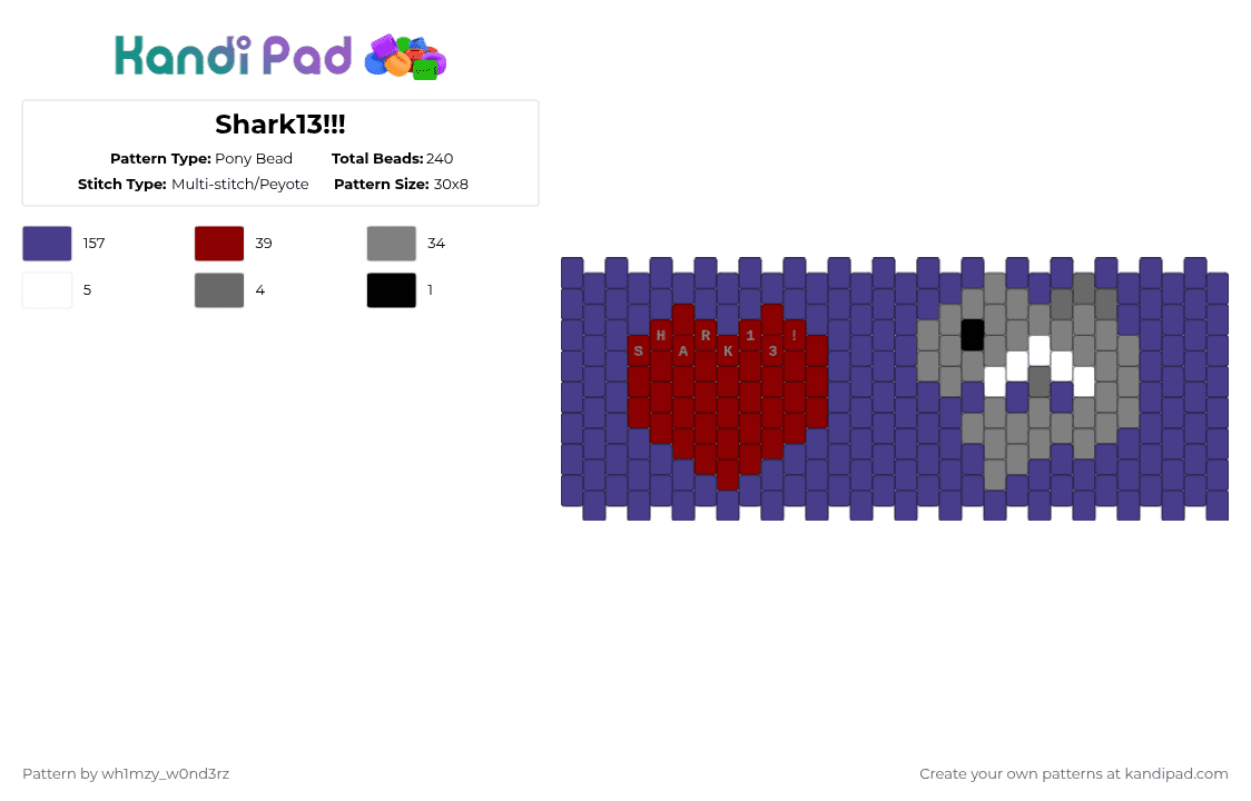 Shark13!!! Pony Bead Pattern - Kandi Pad | Kandi Patterns, Fuse Bead ...