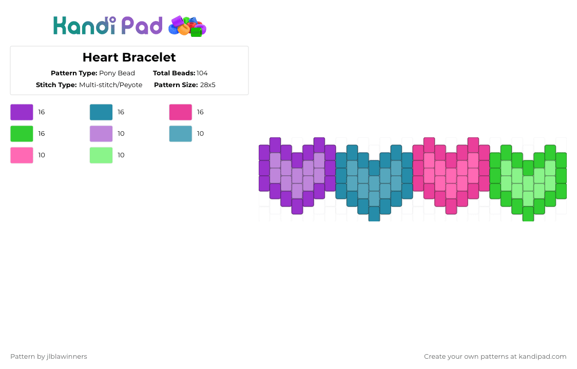 Heart Bracelet Pony Bead Pattern - Kandi Pad | Kandi Patterns, Fuse ...