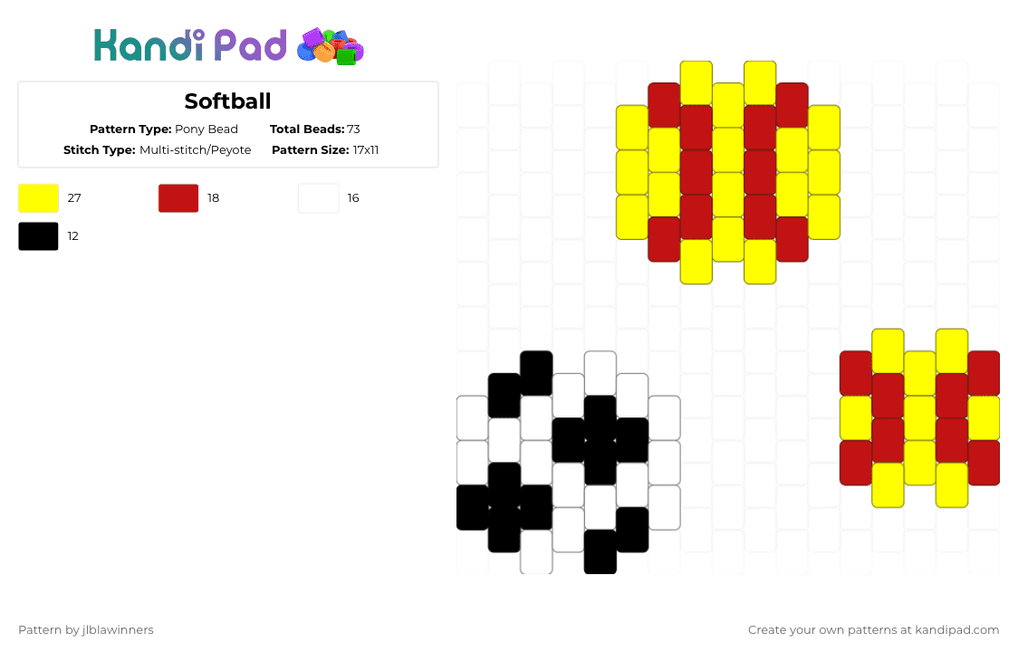 Softball Pony Bead Pattern - Kandi Pad | Kandi Patterns, Fuse Bead ...