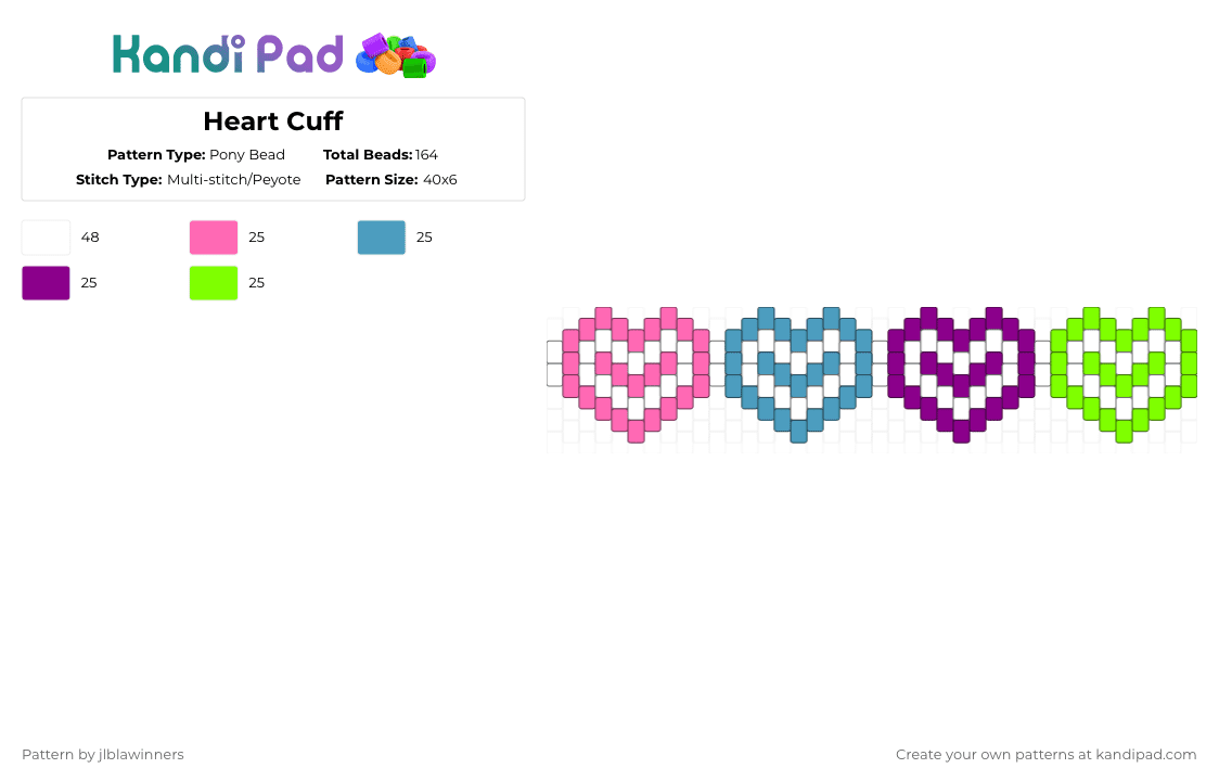 Heart Cuff Pony Bead Pattern - Kandi Pad | Kandi Patterns, Fuse Bead ...