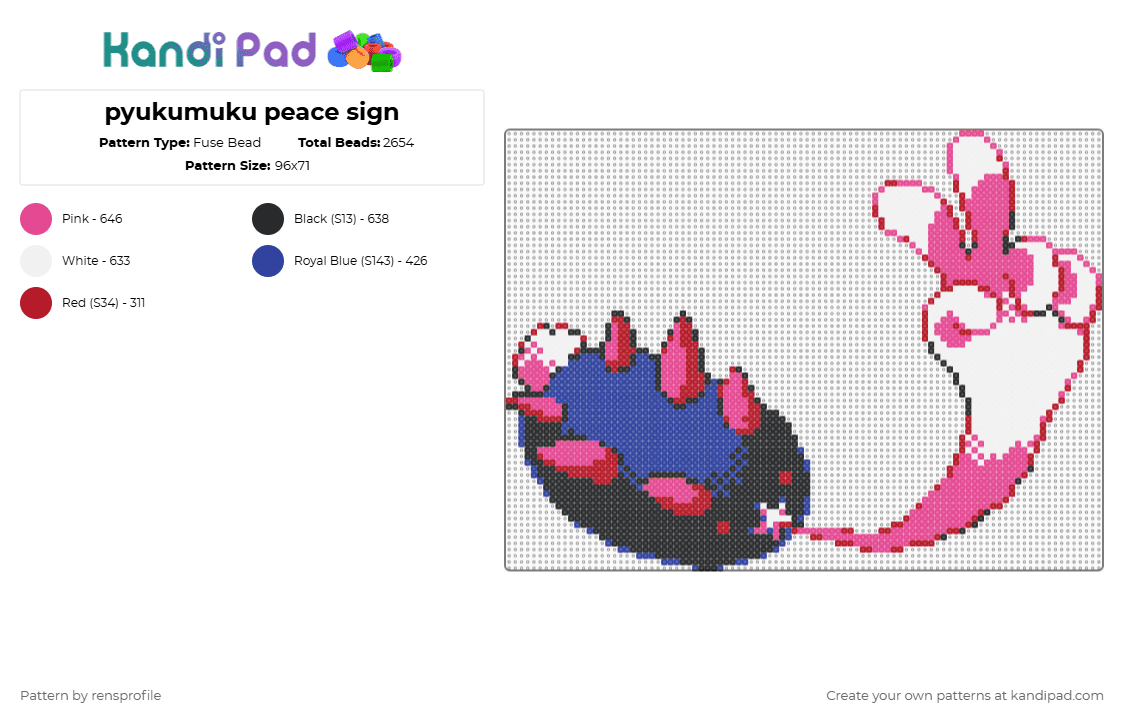 Pyukumuku peace sign Fuse Bead Pattern - Kandi Pad | Kandi Patterns ...