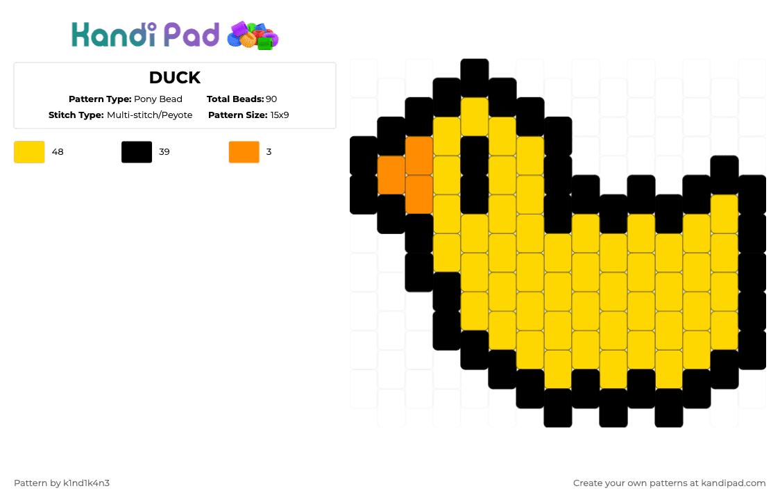 DUCK Pony Bead Pattern - Kandi Pad | Kandi Patterns, Fuse Bead Patterns ...