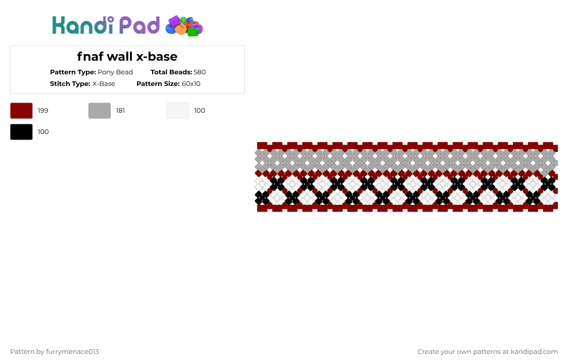Fnaf wall x-base Pony Bead Pattern - Kandi Pad | Kandi Patterns, Fuse ...