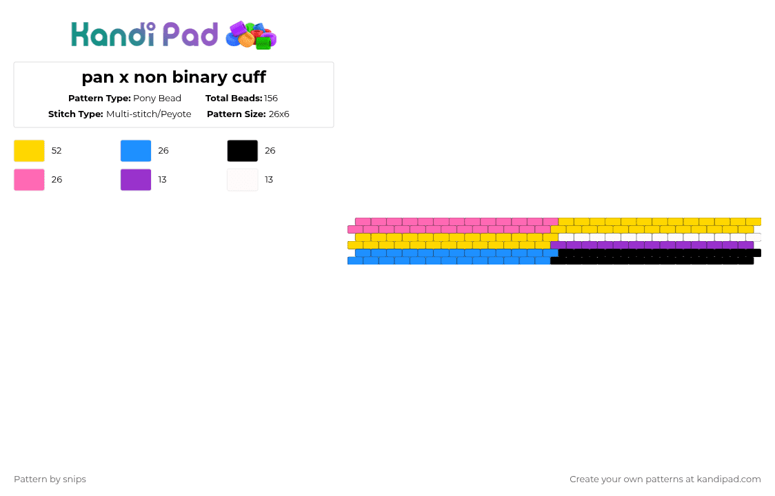 Pan x non binary cuff Pony Bead Pattern - Kandi Pad | Kandi Patterns ...