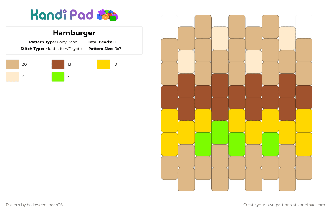 Hamburger Pony Bead Pattern - Kandi Pad | Kandi Patterns, Fuse Bead ...