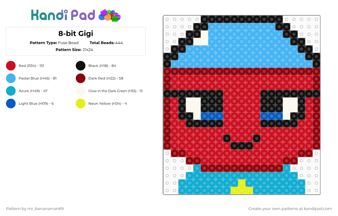 8-bit Gigi Fuse Bead Pattern - Kandi Pad | Kandi Patterns, Fuse Bead ...