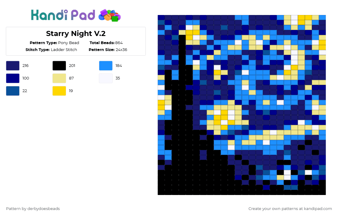 Starry Night V.2 Pony Bead Pattern - Kandi Pad | Kandi Patterns, Fuse ...