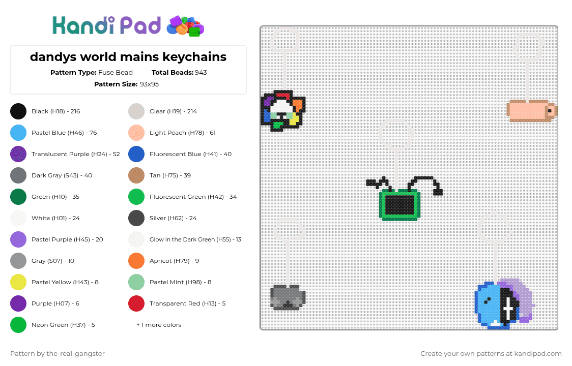 Dandys world mains keychains Fuse Bead Pattern - Kandi Pad | Kandi ...