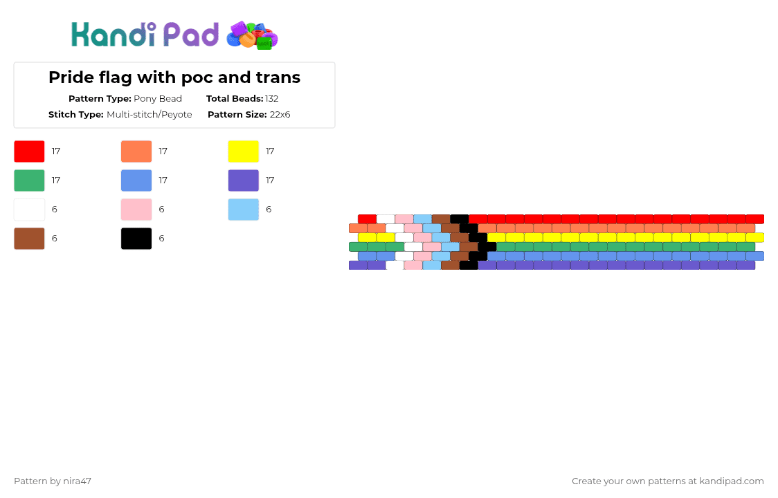 Pride flag with poc and trans Pony Bead Pattern - Kandi Pad | Kandi ...