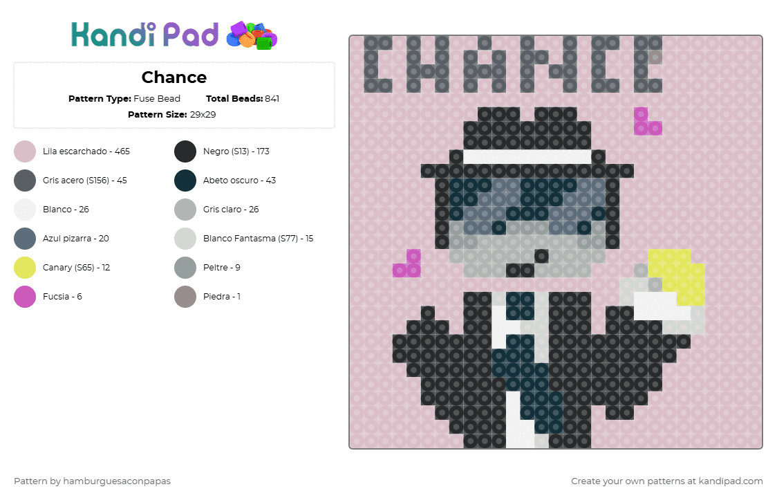 Chance Fuse Bead Pattern - Kandi Pad | Kandi Patterns, Fuse Bead ...