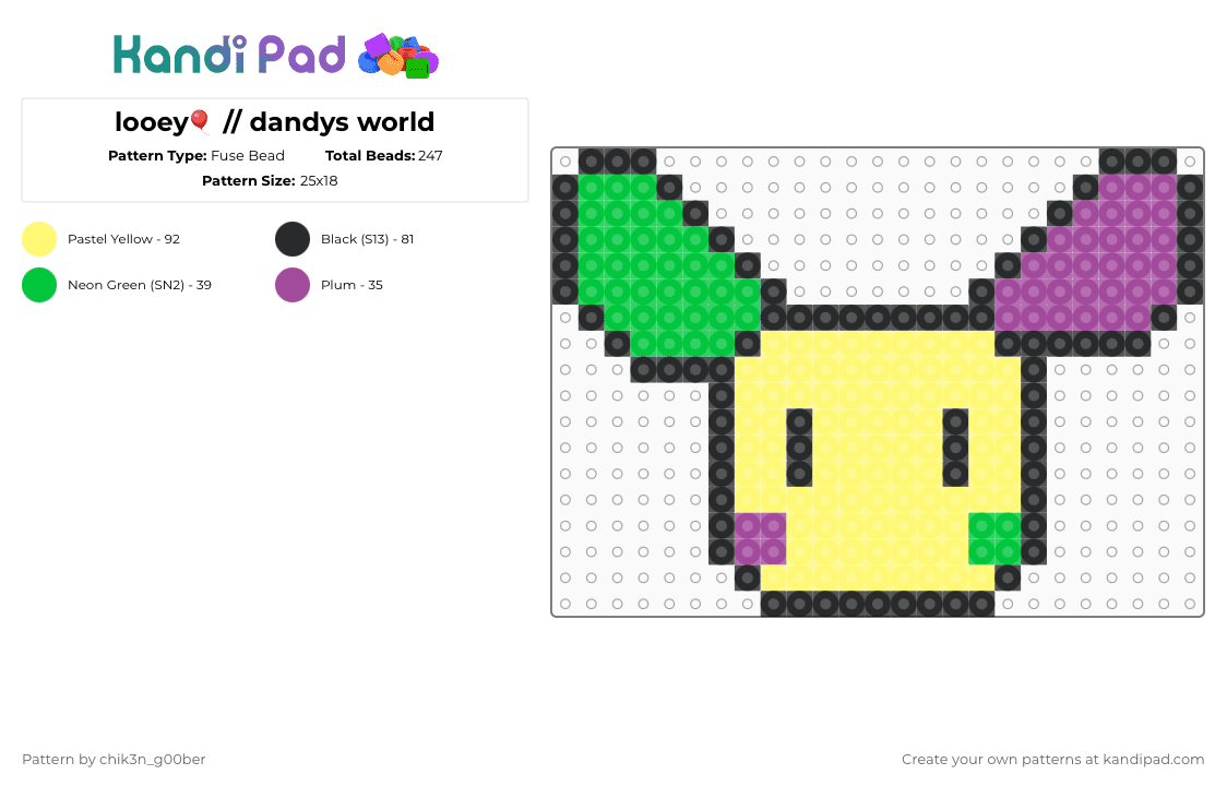 Looey🎈 // dandys world Fuse Bead Pattern - Kandi Pad | Kandi Patterns ...