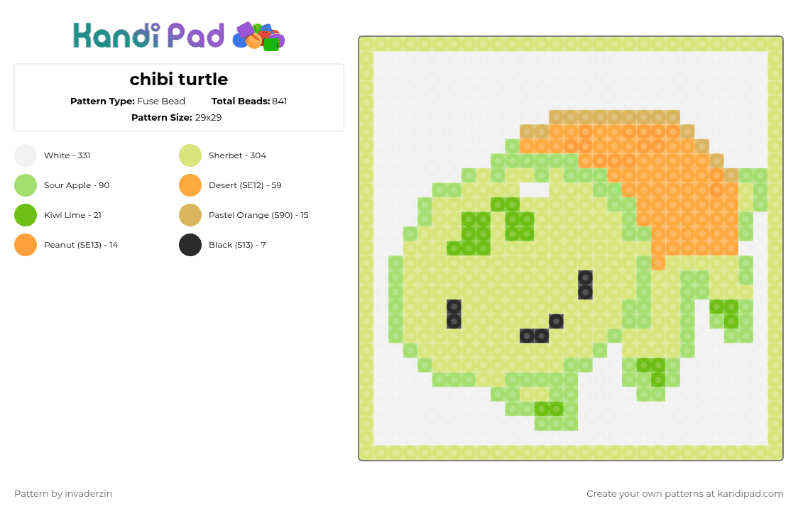 Chibi turtle Fuse Bead Pattern - Kandi Pad | Kandi Patterns, Fuse Bead ...