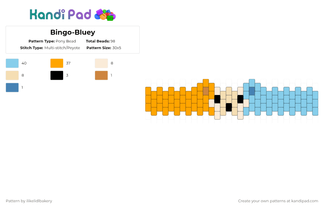 Bingo-Bluey Pony Bead Pattern - Kandi Pad | Kandi Patterns, Fuse Bead ...