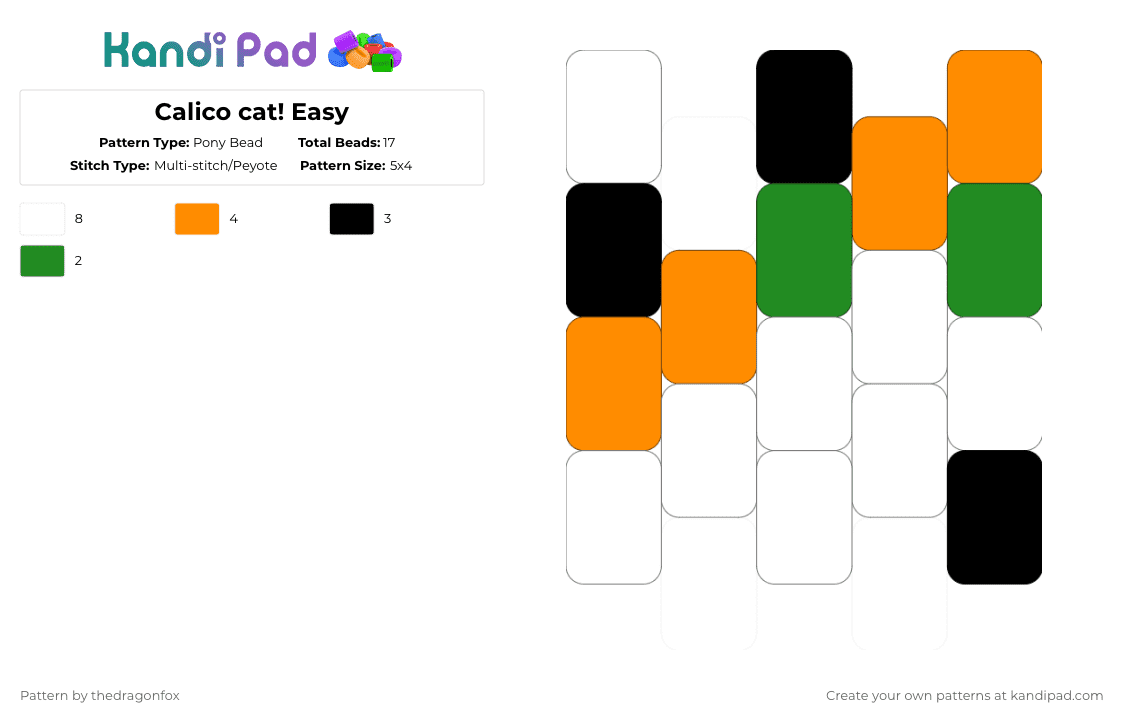 Calico cat! Easy Pony Bead Pattern - Kandi Pad | Kandi Patterns, Fuse ...
