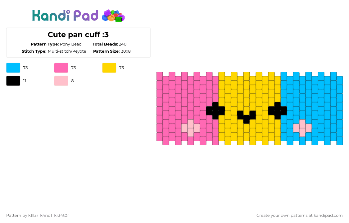 Cute pan cuff :3 Pony Bead Pattern - Kandi Pad | Kandi Patterns, Fuse ...