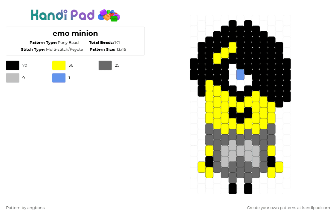 Emo minion Pony Bead Pattern - Kandi Pad | Kandi Patterns, Fuse Bead ...