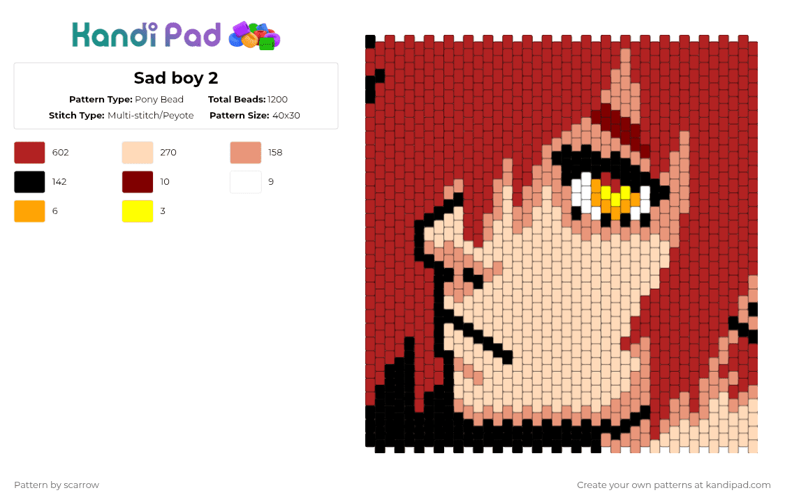 Sad boy 2 Pony Bead Pattern - Kandi Pad | Kandi Patterns, Fuse Bead ...