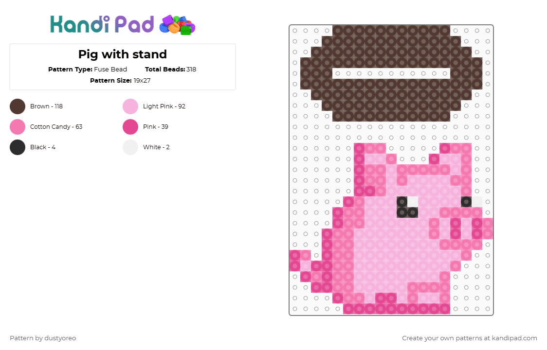 Pig with stand Fuse Bead Pattern - Kandi Pad | Kandi Patterns, Fuse ...