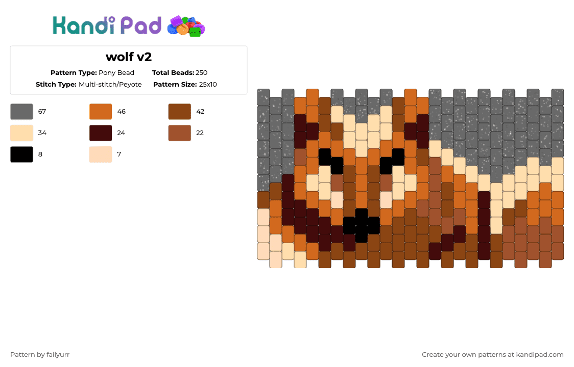 Wolf v2 Pony Bead Pattern - Kandi Pad | Kandi Patterns, Fuse Bead ...