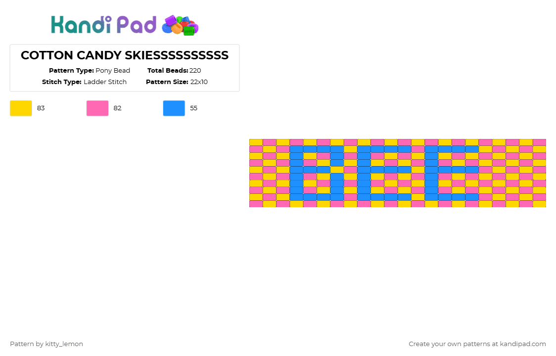 COTTON CANDY SKIESSSSSSSSSS Pony Bead Pattern - Kandi Pad | Kandi ...