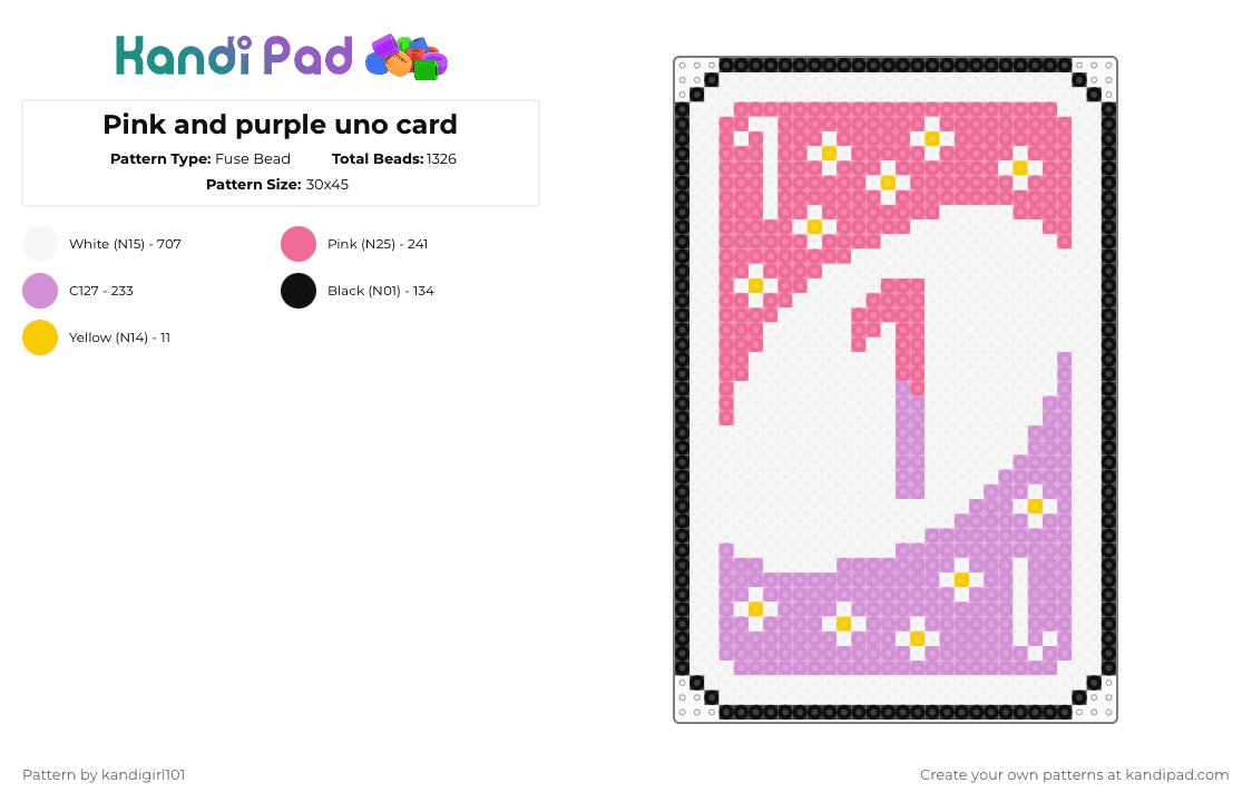 Pink and purple uno card Fuse Bead Pattern - Kandi Pad | Kandi Patterns ...