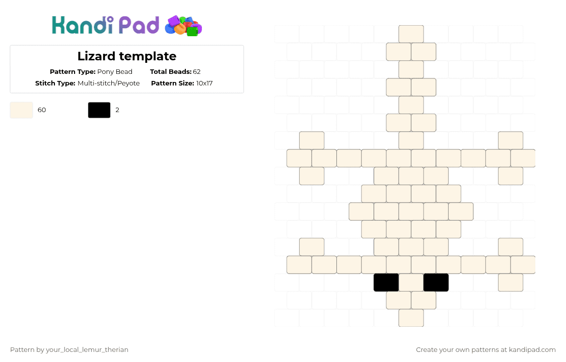 Lizard template Pony Bead Pattern - Kandi Pad | Kandi Patterns, Fuse ...