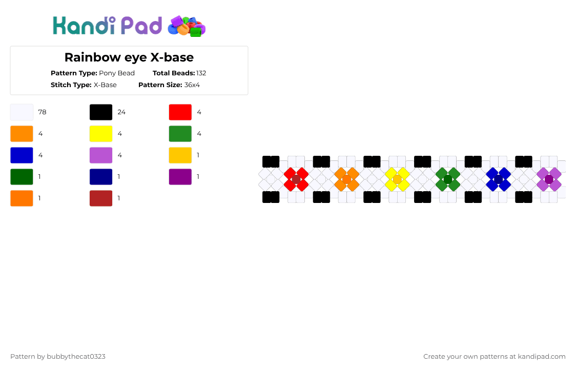 Rainbow eye X-base Pony Bead Pattern - Kandi Pad | Kandi Patterns, Fuse ...