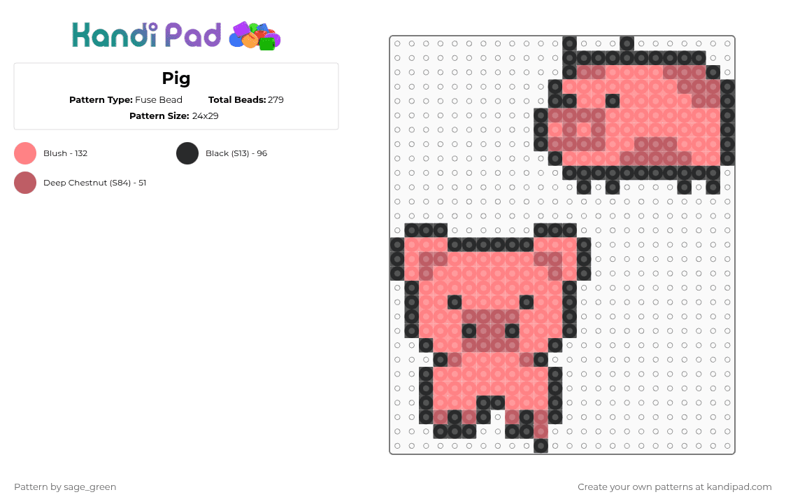 Pig Fuse Bead Pattern - Kandi Pad | Kandi Patterns, Fuse Bead Patterns ...