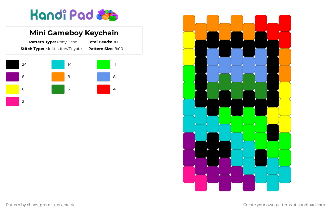Mini Gameboy Keychain Pony Bead Pattern - Kandi Pad | Kandi Patterns ...