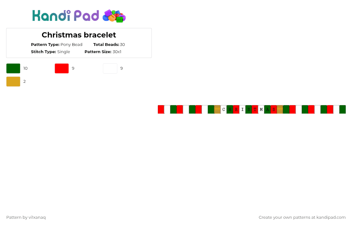 Christmas bracelet Pony Bead Pattern - Kandi Pad | Kandi Patterns, Fuse ...