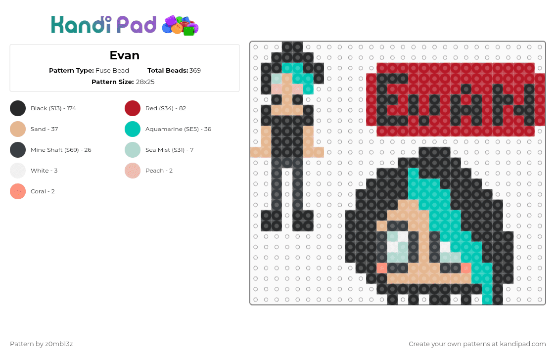 Evan Fuse Bead Pattern - Kandi Pad | Kandi Patterns, Fuse Bead Patterns ...