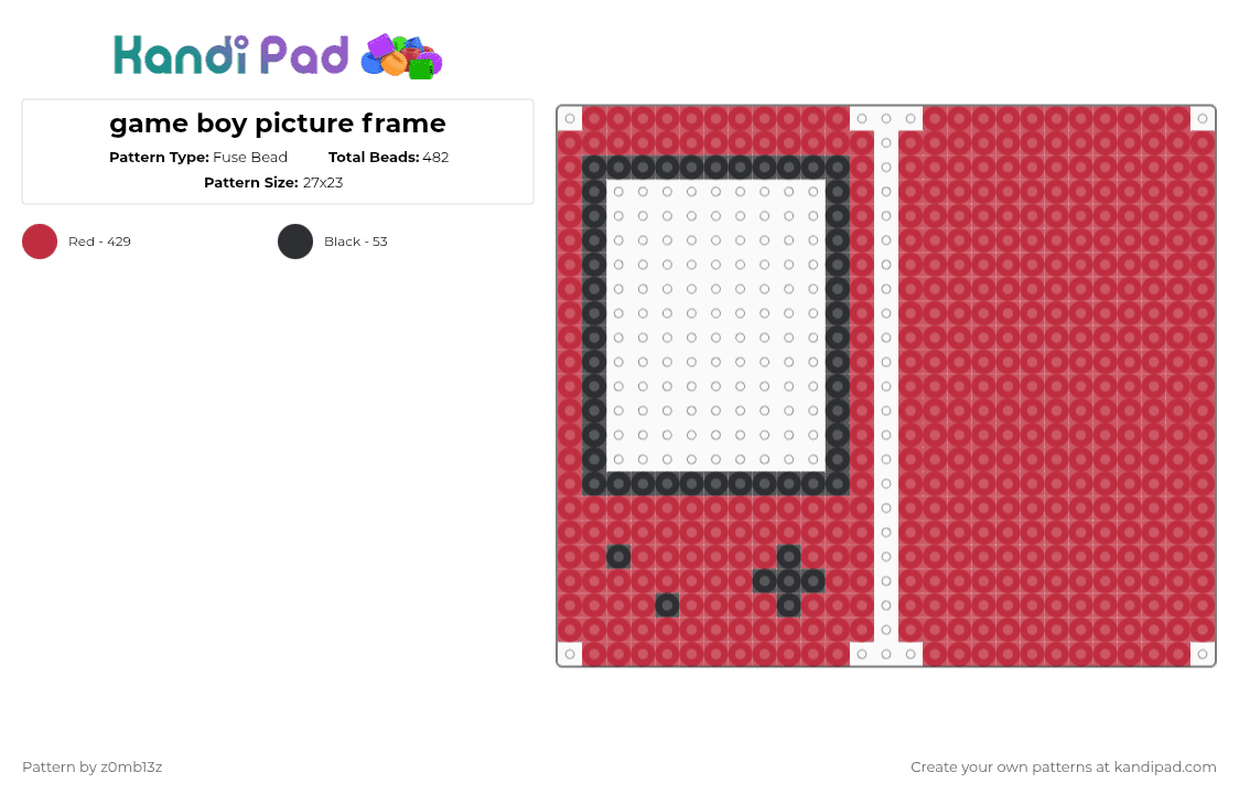 Game boy picture frame Fuse Bead Pattern - Kandi Pad | Kandi Patterns ...