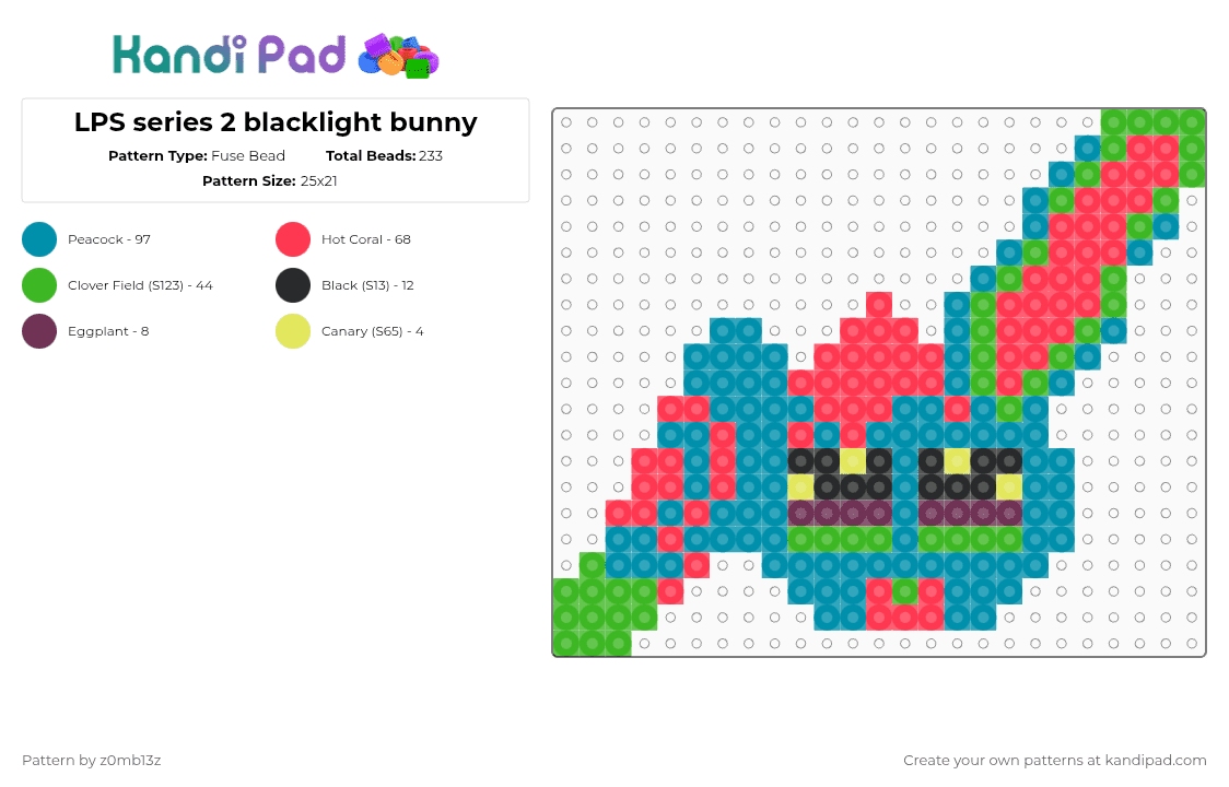 LPS series 2 blacklight bunny Fuse Bead Pattern - Kandi Pad | Kandi ...