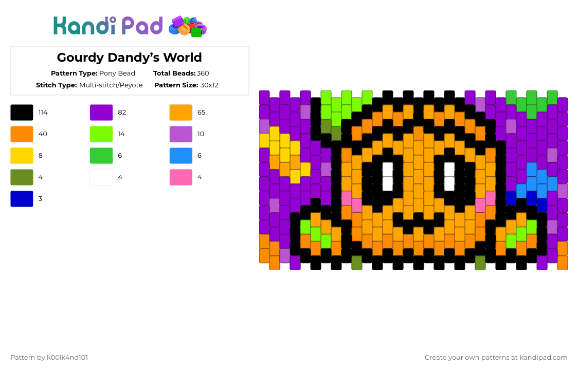 Gourdy Dandy’s World Pony Bead Pattern - Kandi Pad | Kandi Patterns ...