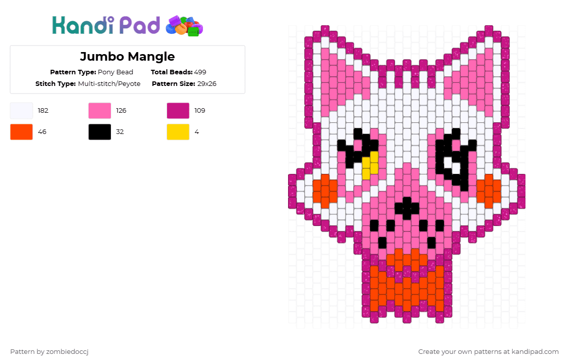 Jumbo Mangle Pony Bead Pattern - Kandi Pad | Kandi Patterns, Fuse Bead ...