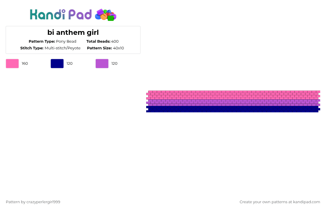 Bi anthem girl Pony Bead Pattern - Kandi Pad | Kandi Patterns, Fuse ...
