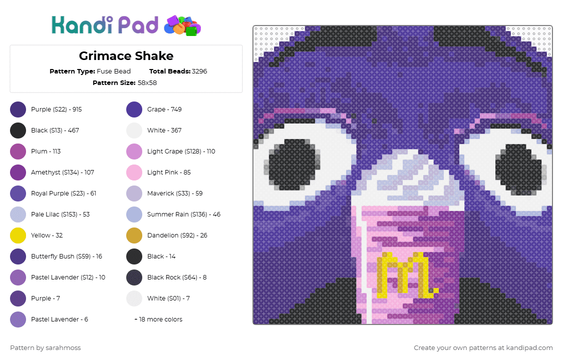 Grimace Shake Fuse Bead Pattern - Kandi Pad | Kandi Patterns, Fuse Bead ...