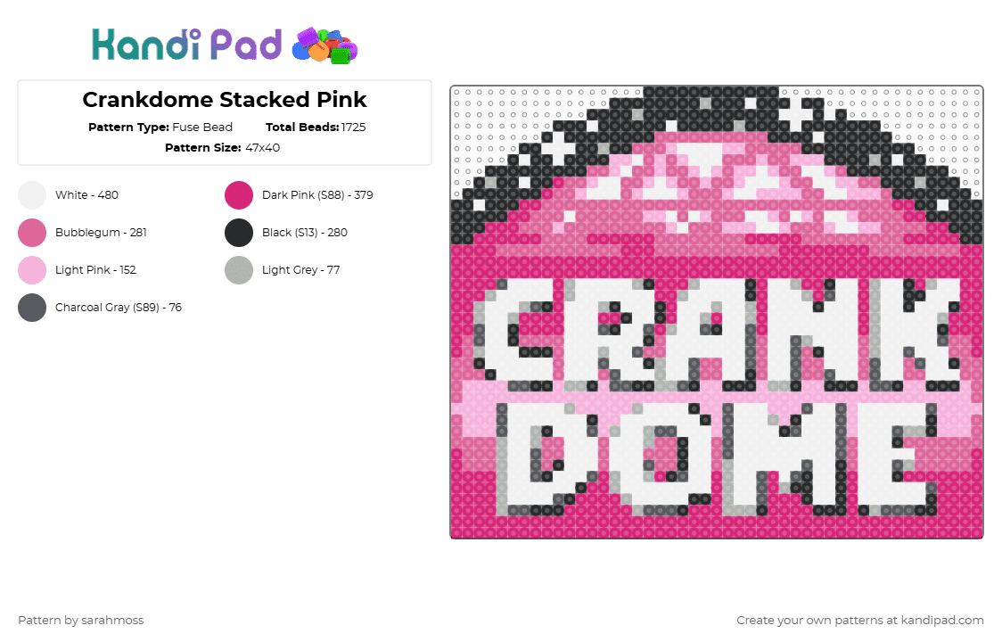 Crankdome Stacked Pink Fuse Bead Pattern - Kandi Pad | Kandi Patterns ...