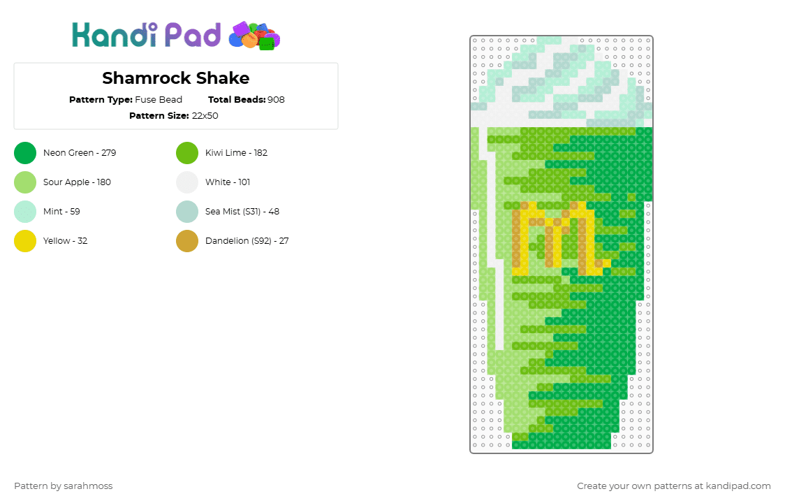 Shamrock Shake Fuse Bead Pattern - Kandi Pad | Kandi Patterns, Fuse ...