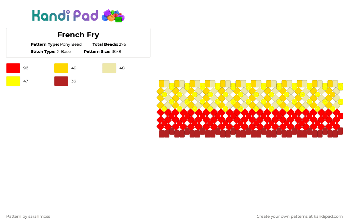 French Fry Pony Bead Pattern - Kandi Pad | Kandi Patterns, Fuse Bead ...