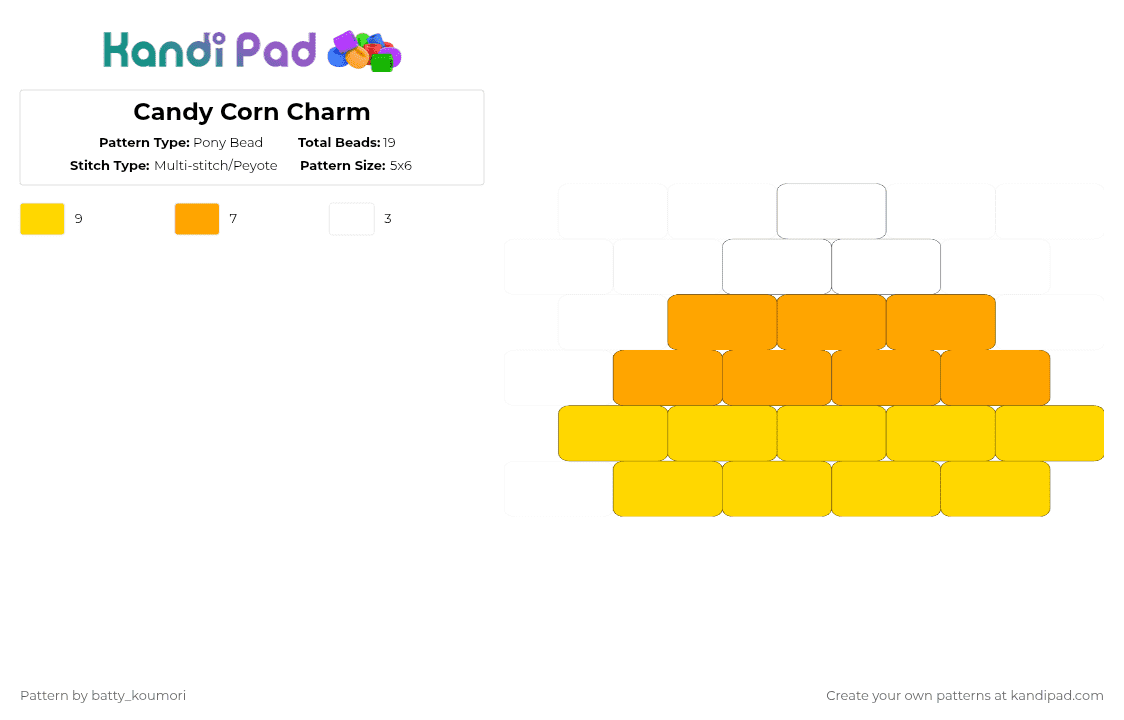 Candy Corn Charm Pony Bead Pattern - Kandi Pad | Kandi Patterns, Fuse ...