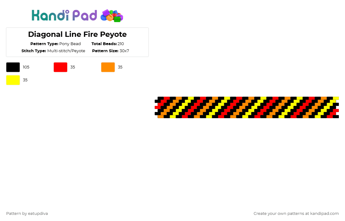 Diagonal Line Fire Peyote Pony Bead Pattern - Kandi Pad | Kandi ...