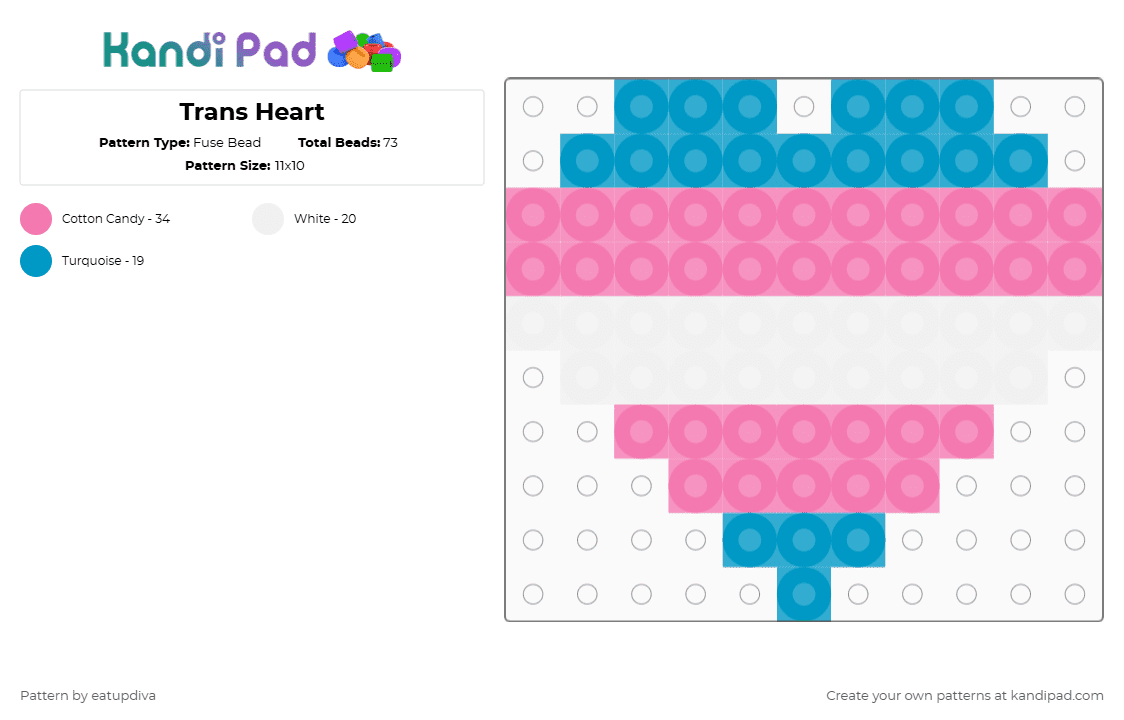Trans Heart Fuse Bead Pattern - Kandi Pad | Kandi Patterns, Fuse Bead ...